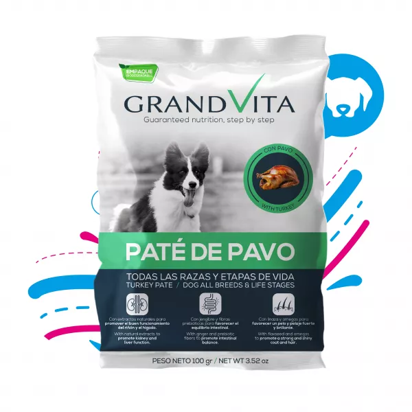 COMIDA HÚMEDA PARA PERRO GRAND VITA PATÉ PAVO 100 GR - Animal Center