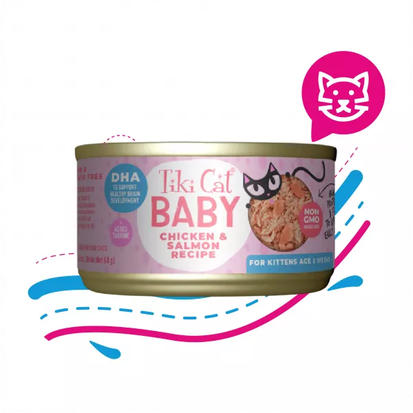 LATA TIKI CAT BABY-POLLO Y SALMON 68 GR(48093 TIK) - Animal Center