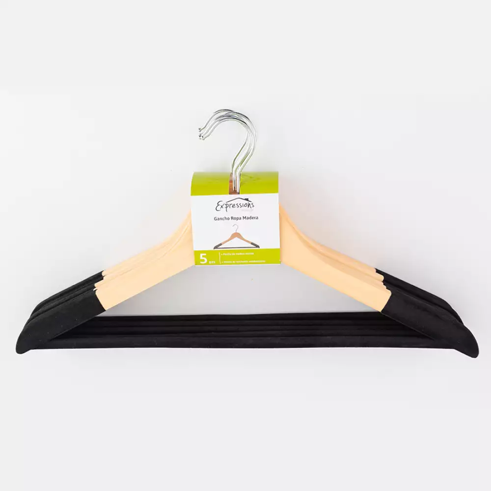 Gancho Ropa Exp Madera 5 - Home Sentry