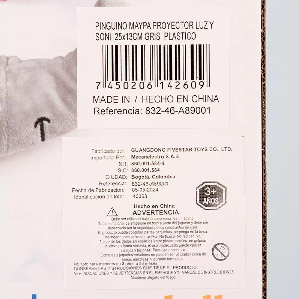 Pinguino Maypa Proyector Luz Y Soni 25X13Cm Gris Plastico - Home Sentry