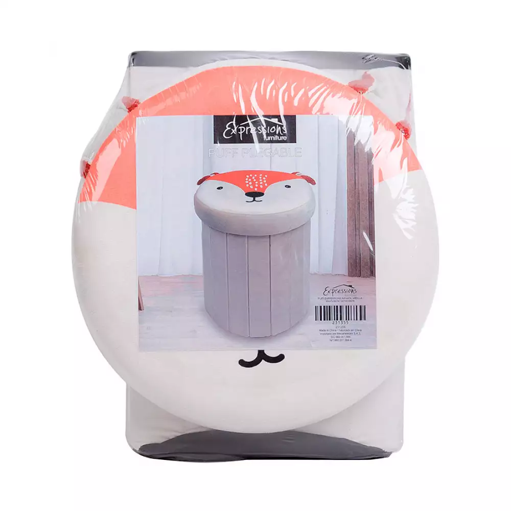 Puff Expressions Infantil Ardilla 30X37X30Cm Gris Tela - Home Sentry