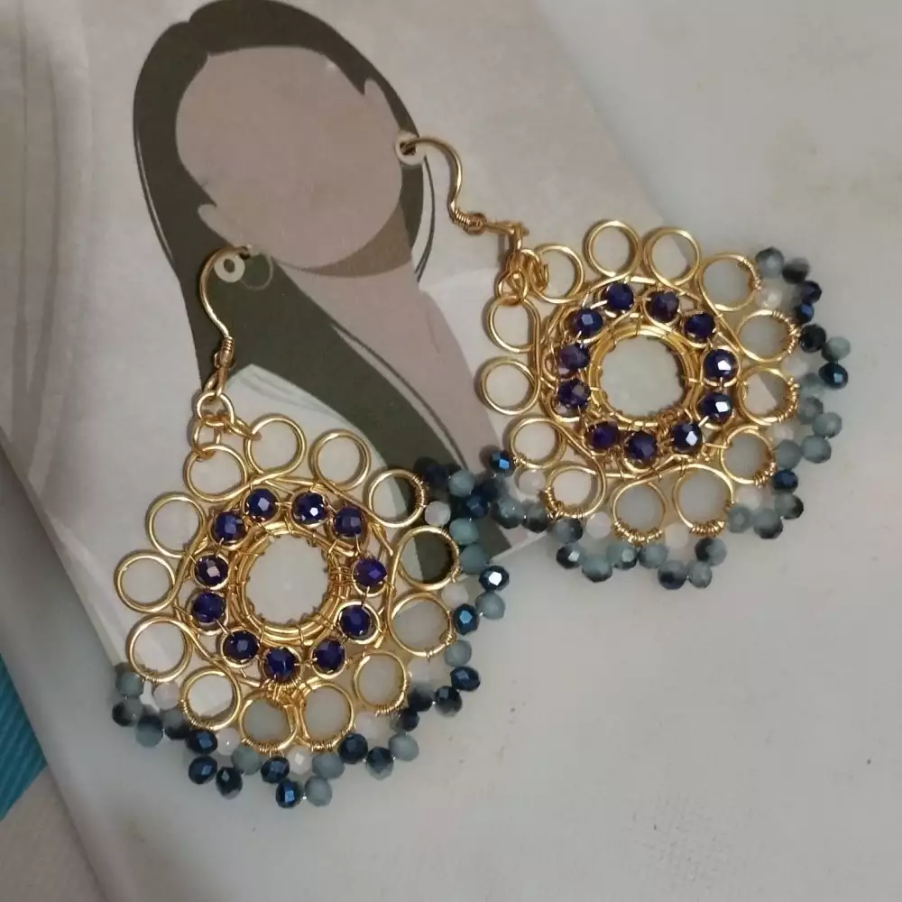 Arete Alambrismo Con Cristal De Murano Y Broche De Alambrismo La