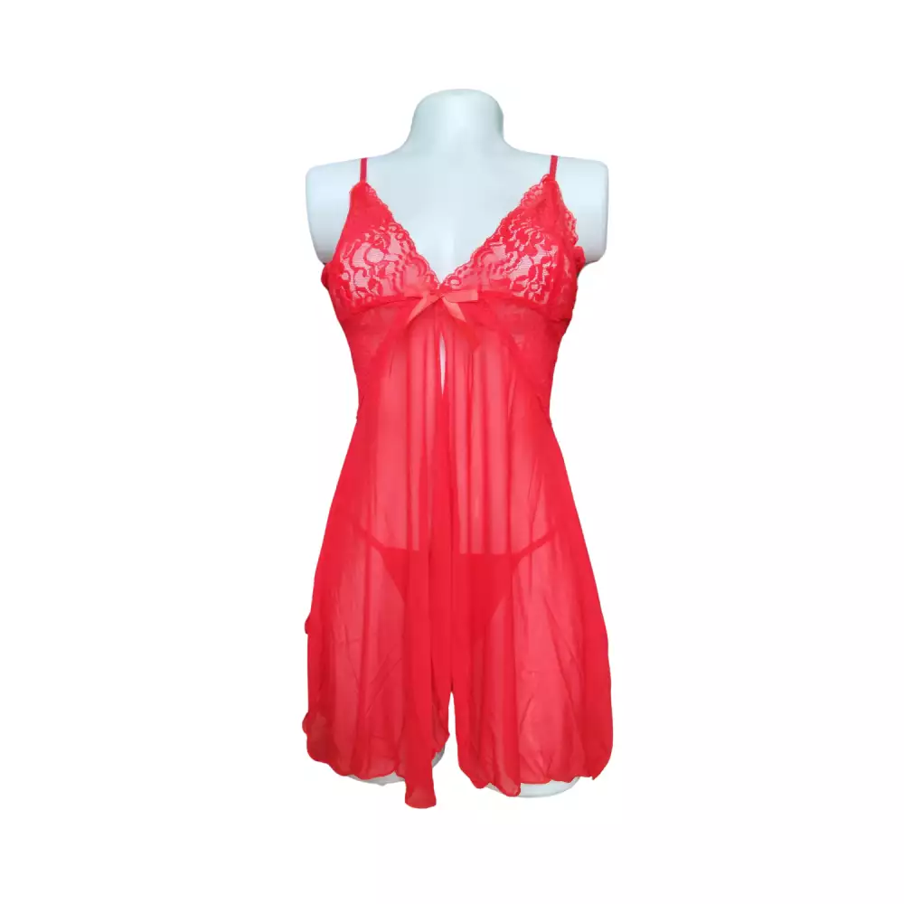 Baby Doll Lenceria Femenina Con tanga ROJO 8468 - La Plaza Morada