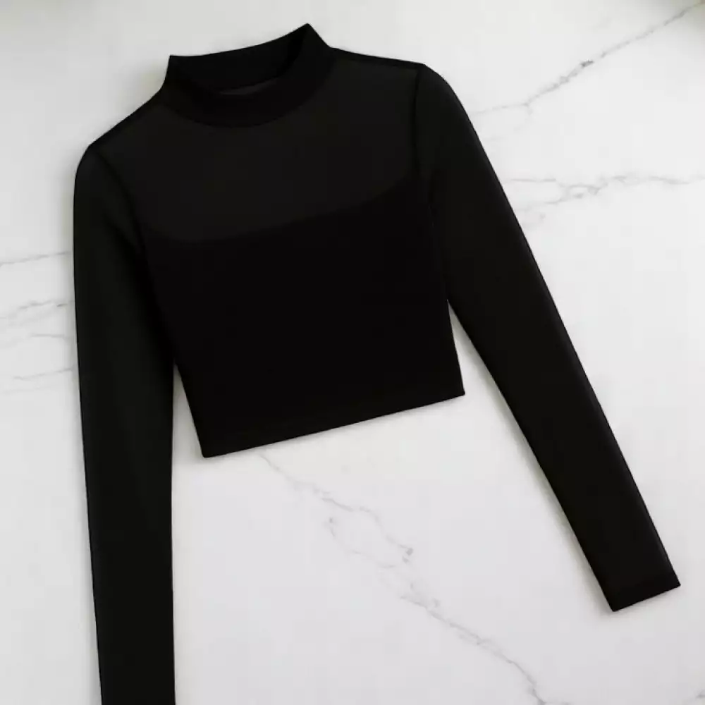 Blusa Negra Transparente de Manga Larga - La Plaza Morada