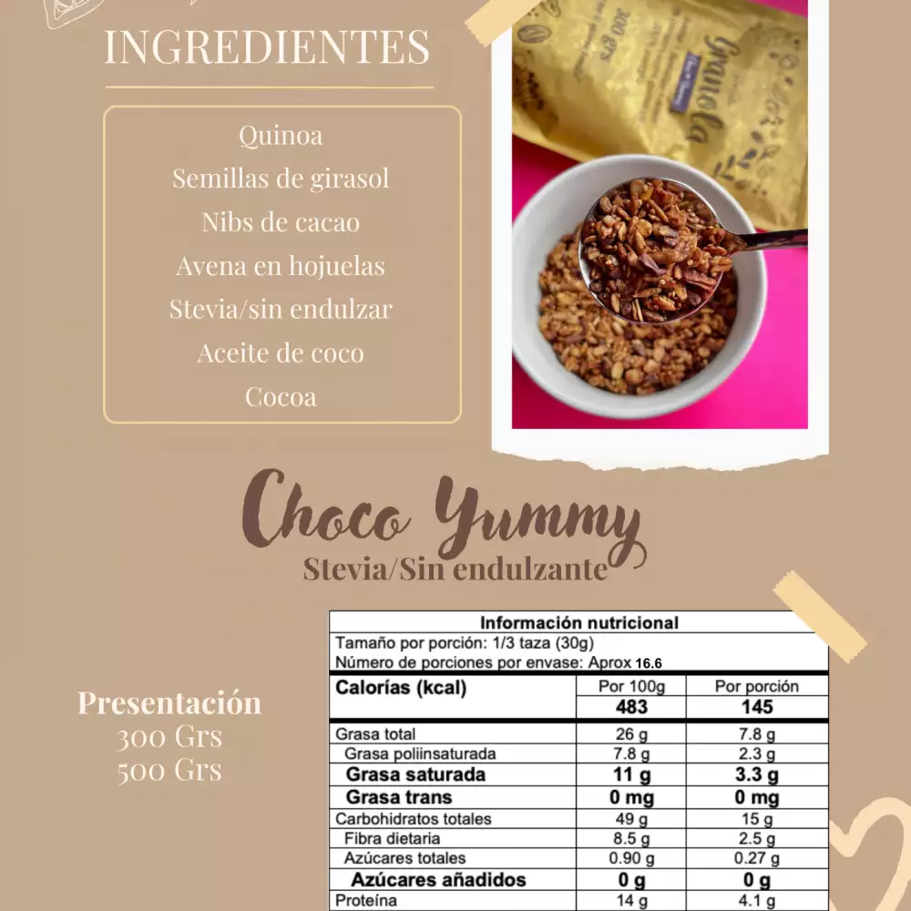 Choco Yummy 500Grs Sin Dulce - La Plaza Morada