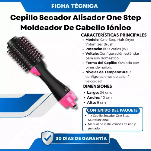 Cepillo Secador Alisador One Step Moldeador De Cabello Iónico - La ...