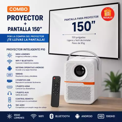 Proyector Inteligente P10 Y Obsequio Pantalla Gigante De 150 Pulgadas ...