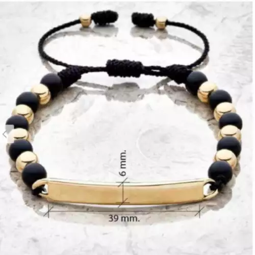 Pulsera Balines Intercalada con Placa 6mm - La Plaza Morada